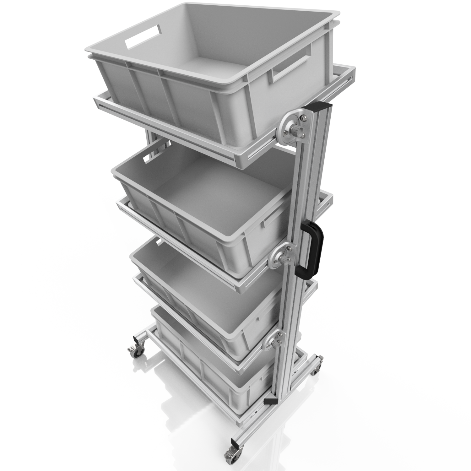 Systemwagen für Eurobehälter 60 x 40 H 134 cm neigbar | 3 x Tablar neigbar, 1 x Tablar starr ...